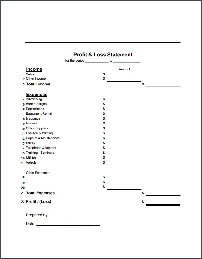 Profit And Loss Statement Edit Forms Online PDFFormPro